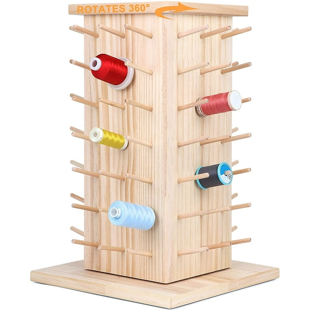New brothread Rotating Wooden Thread Rack, 84 Spools Storage Stand for ...