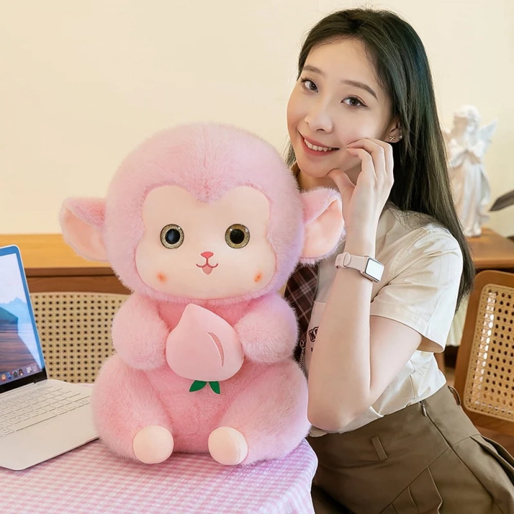 New cute little monkey doll creative plush toy holding peach monkey ...