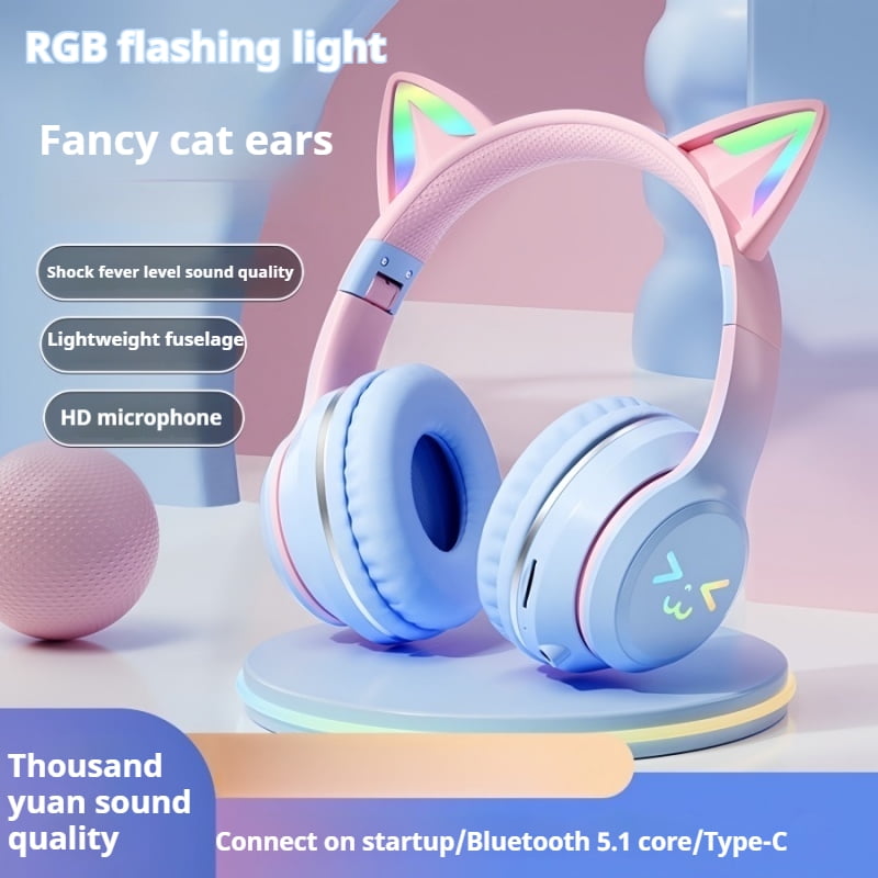 New gradient color cat ear bluetooth headset wireless head-mounted ...
