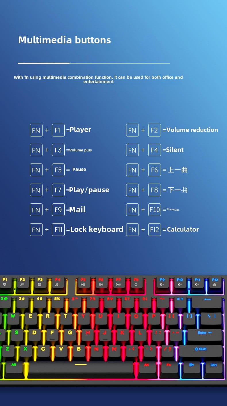 New green switch RGB mechanical keyboard, 104-key rainbow backlit wired ...