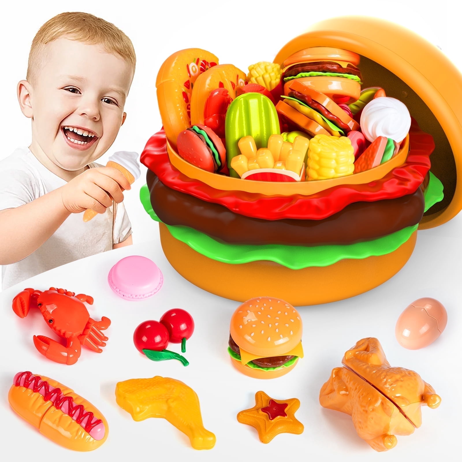 IYHN Play Food Toy for Kids Kitchen, 70pcs Cutting Pretend Toys for ...