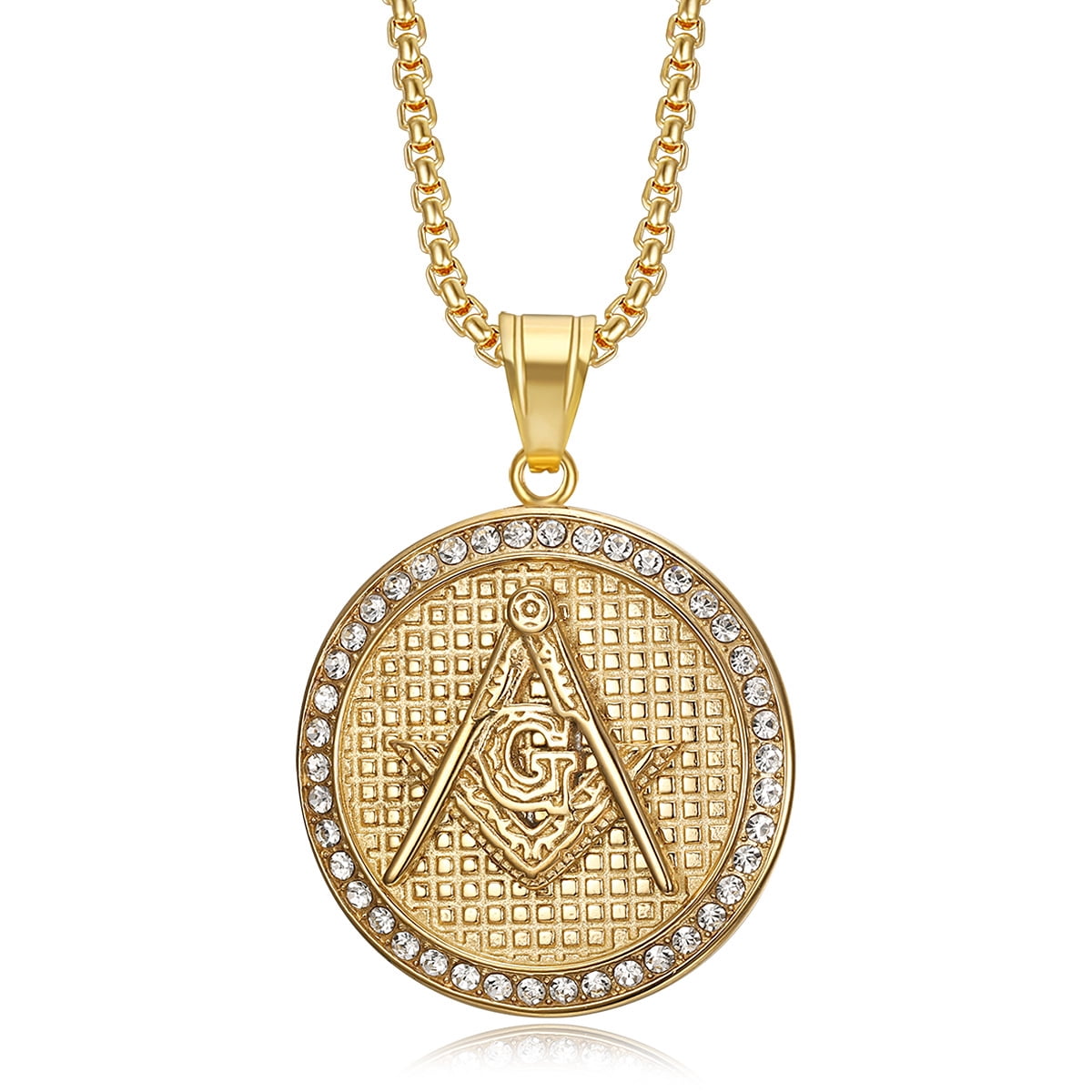 New hip hop golden color Masonic Necklace Freemason 14K Yellow Gold ...
