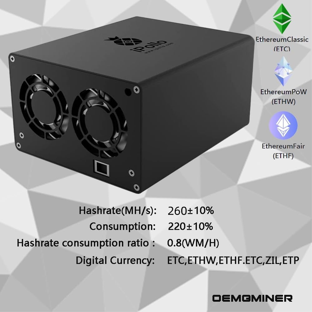 New iPollo V1 Mini WiFi 260M ETC Miner 260MH/s 220W 6G Crypto Currency Ethash/ETHW/ETHF/ETC/QKC ...
