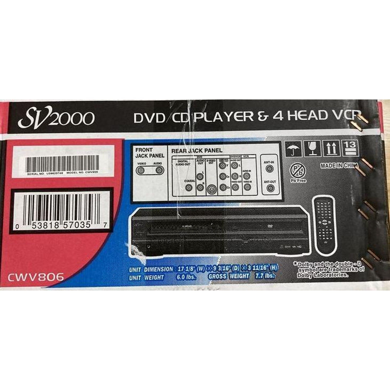 New in Box Funai SV2000 Cwv806 DVD VCR Combo Dvd Player Vhs Player with ...