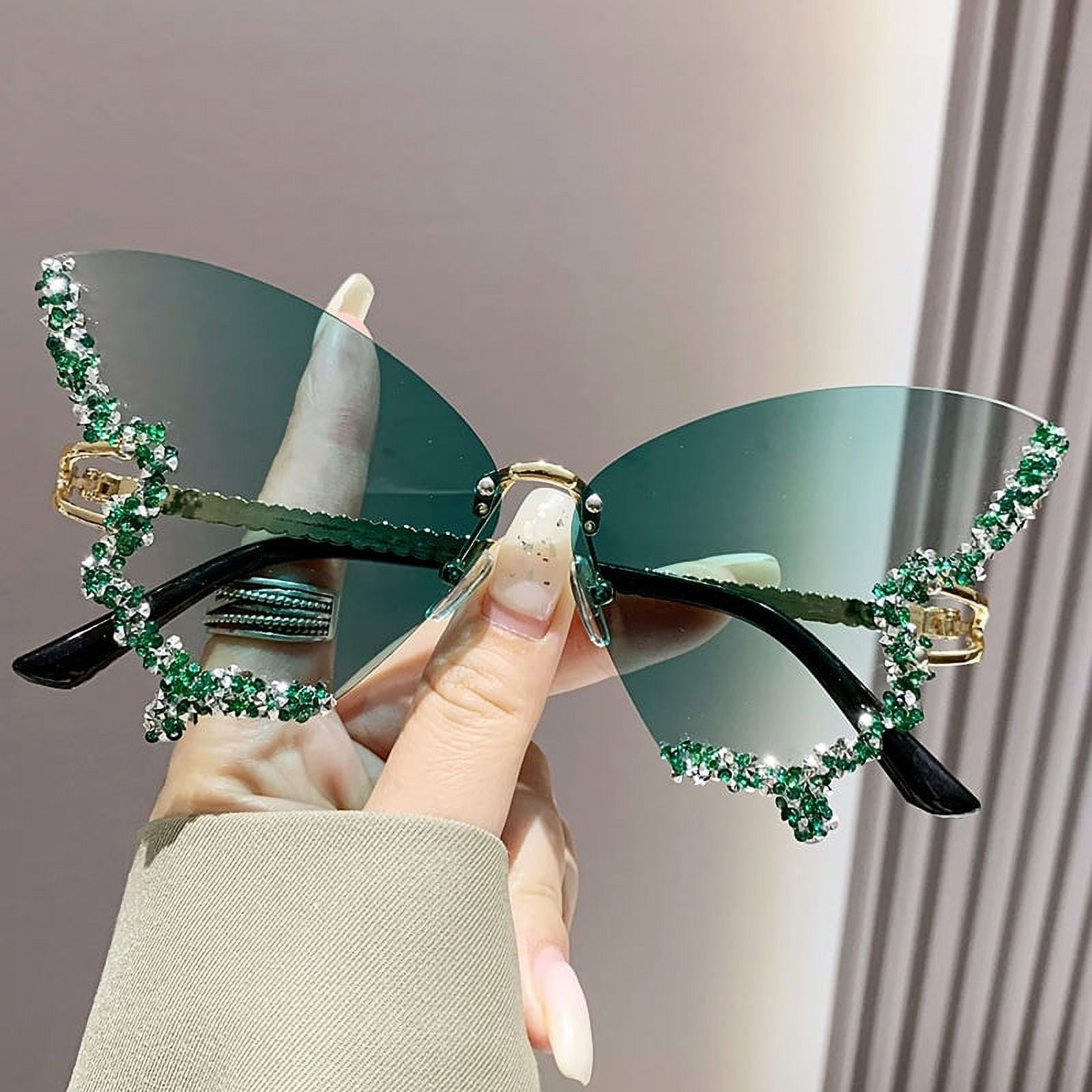 Hot new big frame diamond butterfly sunglasses retro glasses women's ...