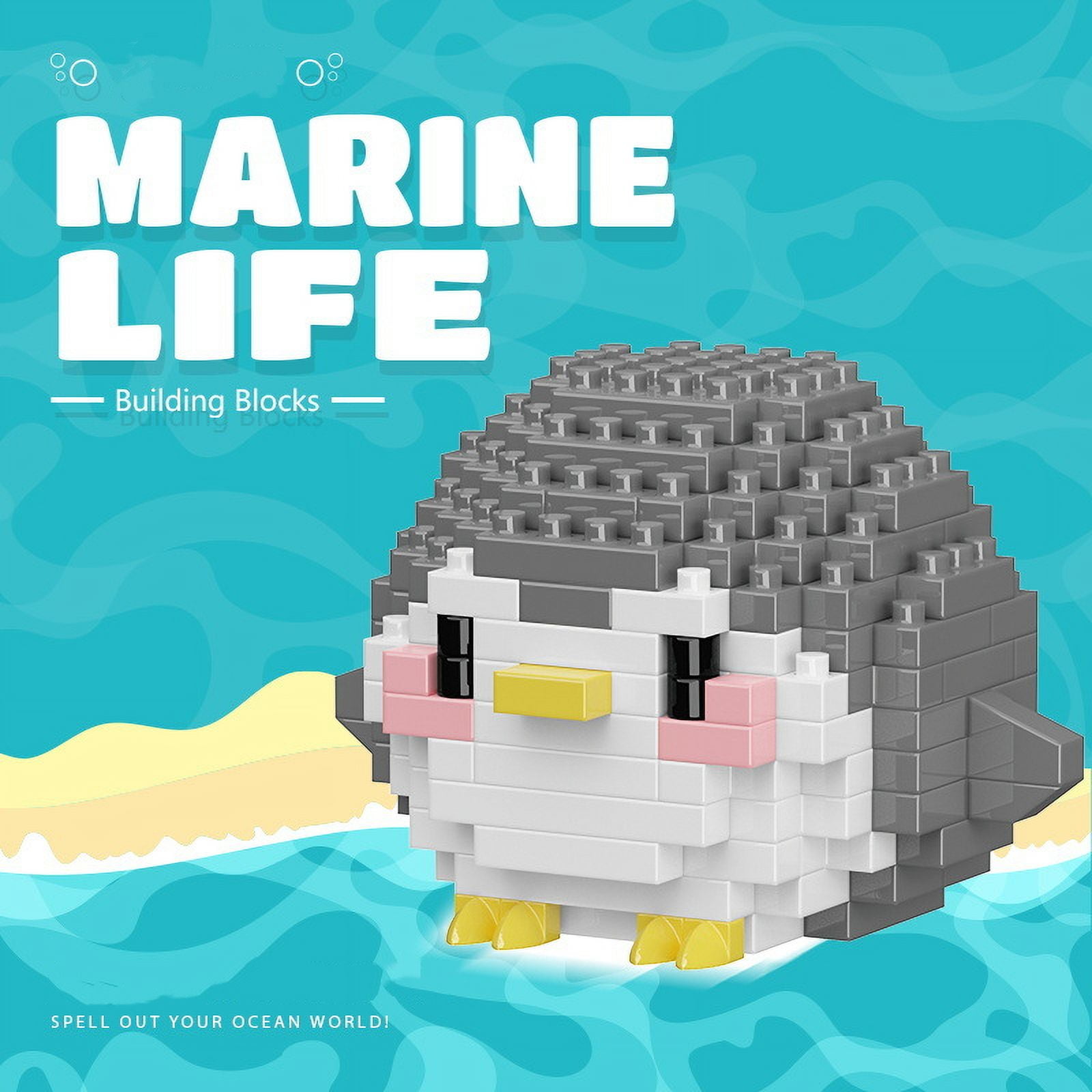 New marine life series building blocks turtle, beluga, seahorse, crab ...