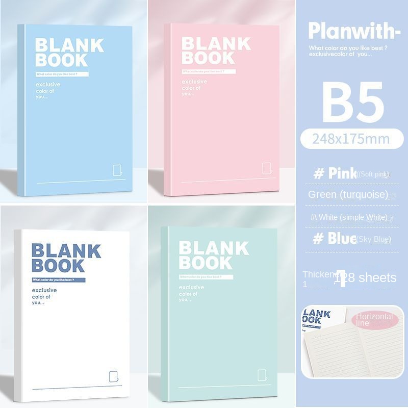 New notebook b5 small fresh high value a5 thick blank horizontal line ...