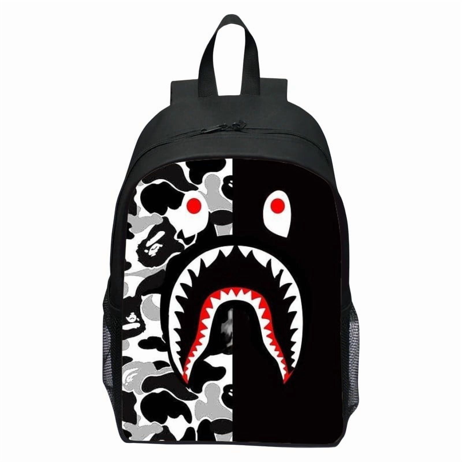 New printed large-mouth graffiti backpack cartoon shark shoulder bag ...