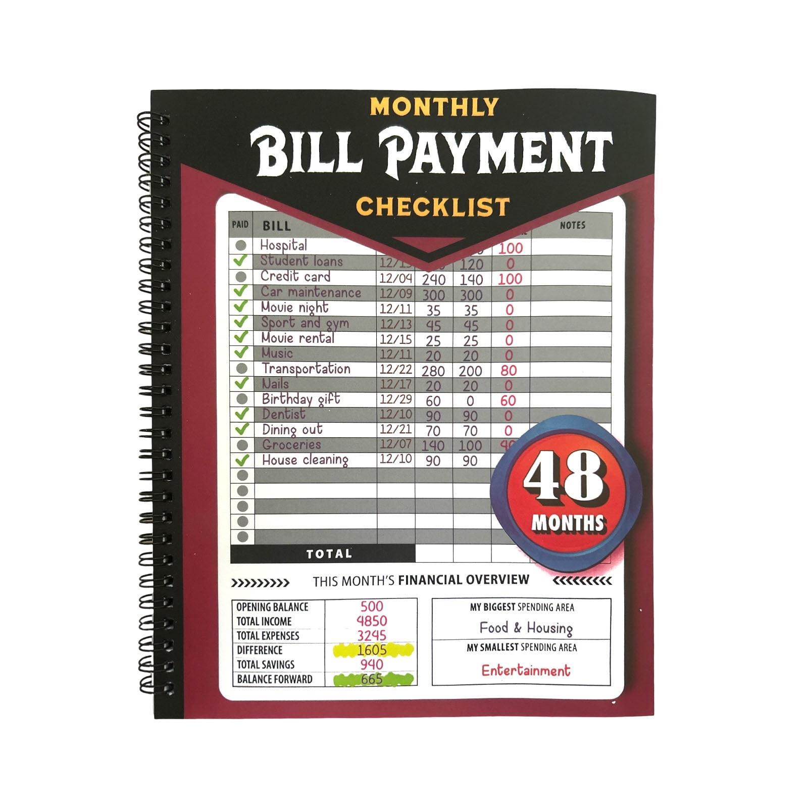 OUHGE Bill Payment Tracker Notebook, 4 Years, Monthly Checklists, 128 ...