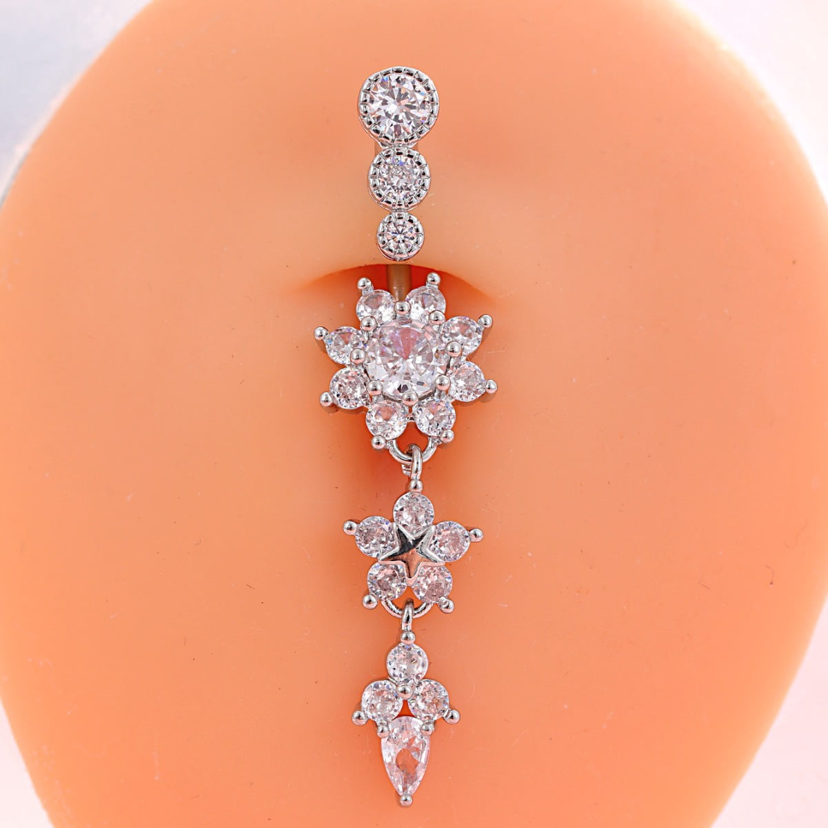 New round zirconia navel ring, navel piercing body jewelry ...