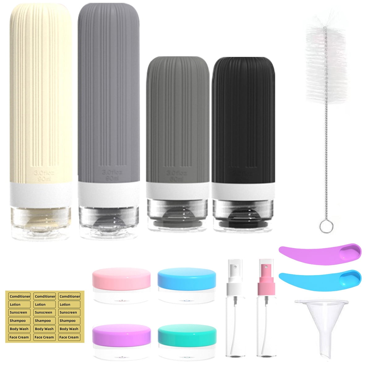 New set of silicone refill bottles for shampoo and shower gel storage ...