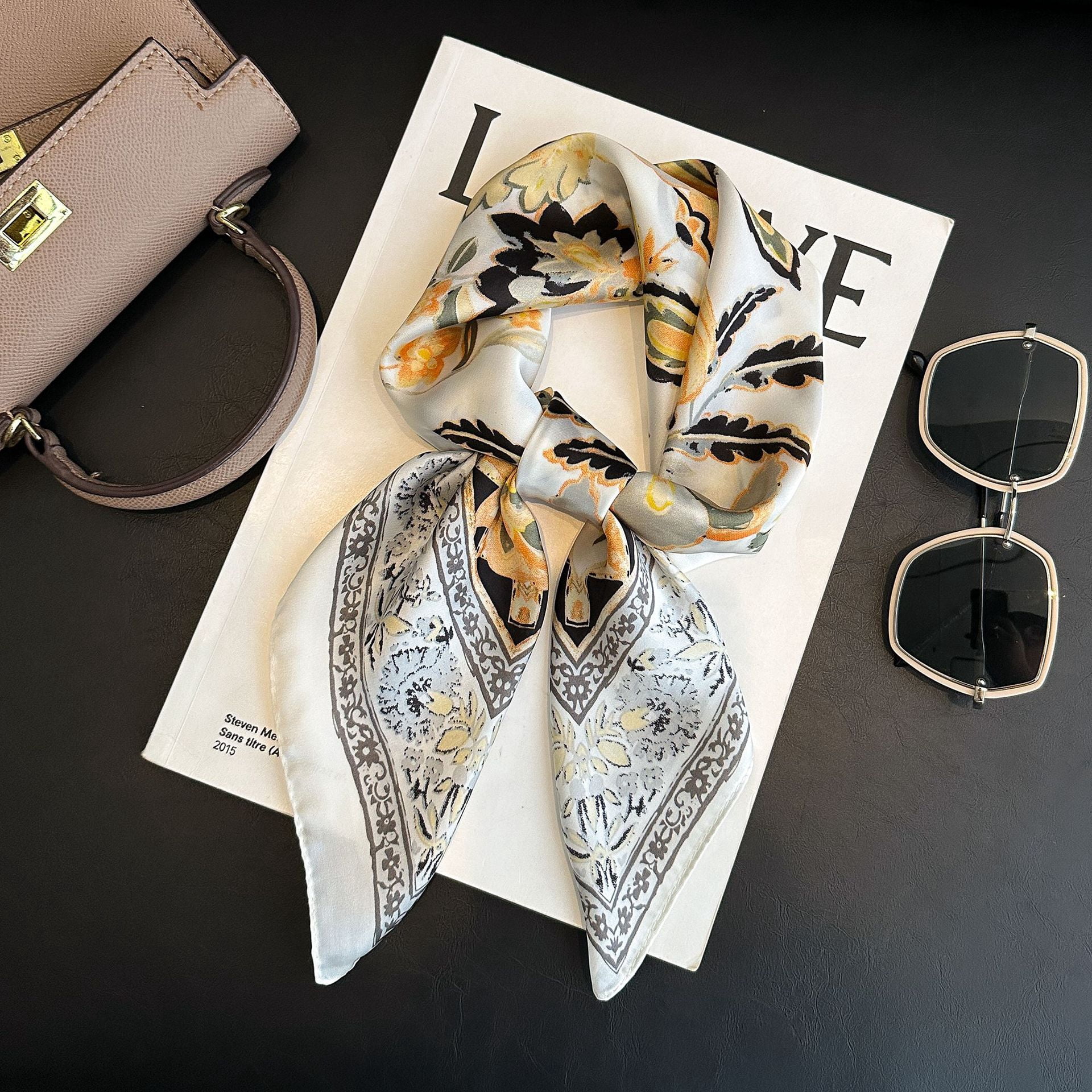 New square scarf, small silk scarf, satin imitation silk, women's ...