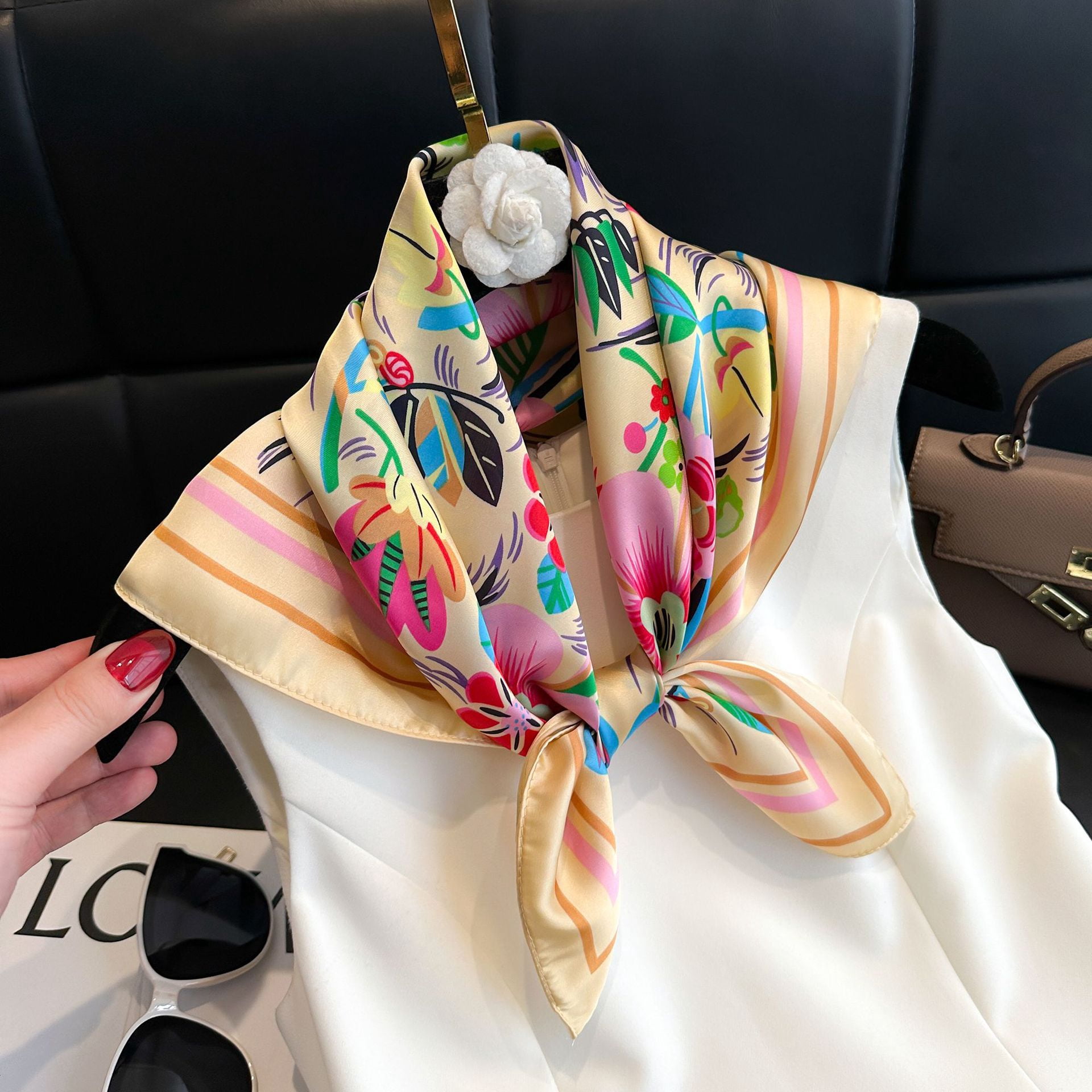 New square scarf, small silk scarf, satin imitation silk, women's ...
