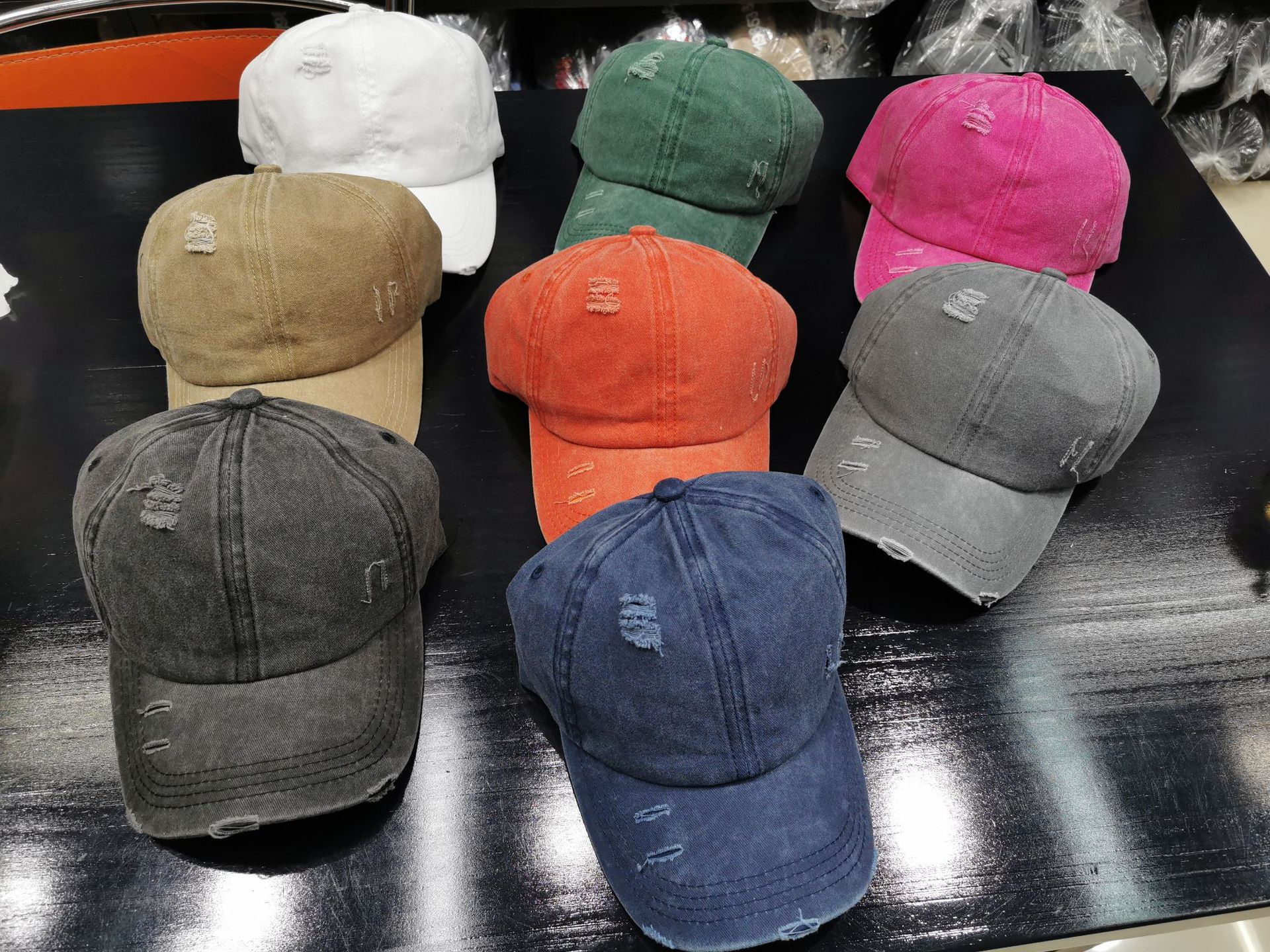 New washed ripped cross high ponytail hat men's and women's fashionable ...