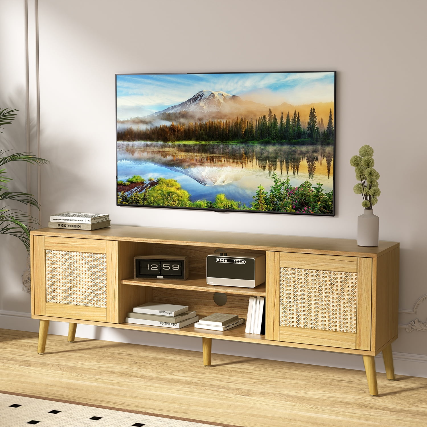 NewBeth Boho TV Stand for 65 Inch TV,Entertainment Center with ...