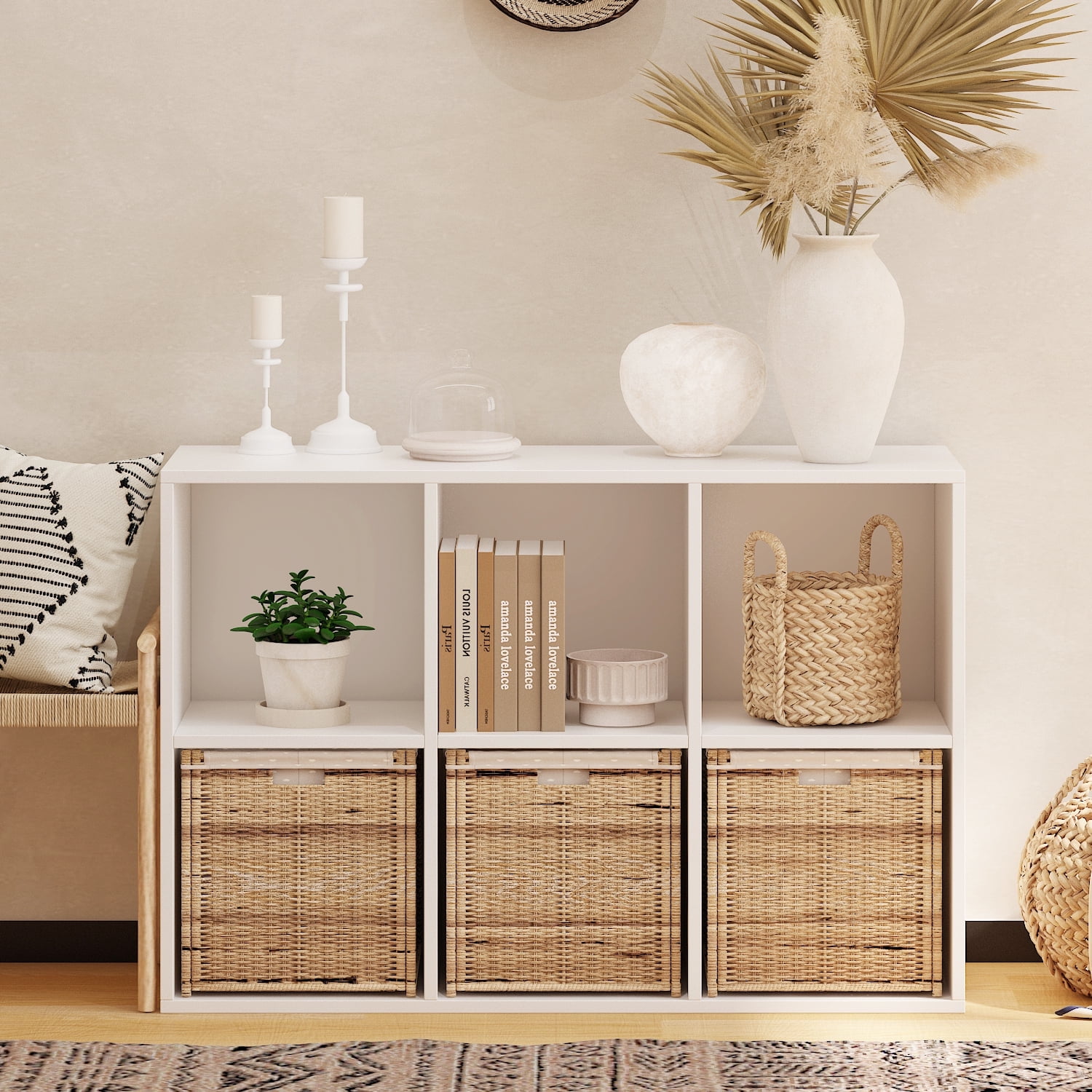 NewBeth Wooden 6 Cube Storage Organizer with Closed Back Panel,White ...