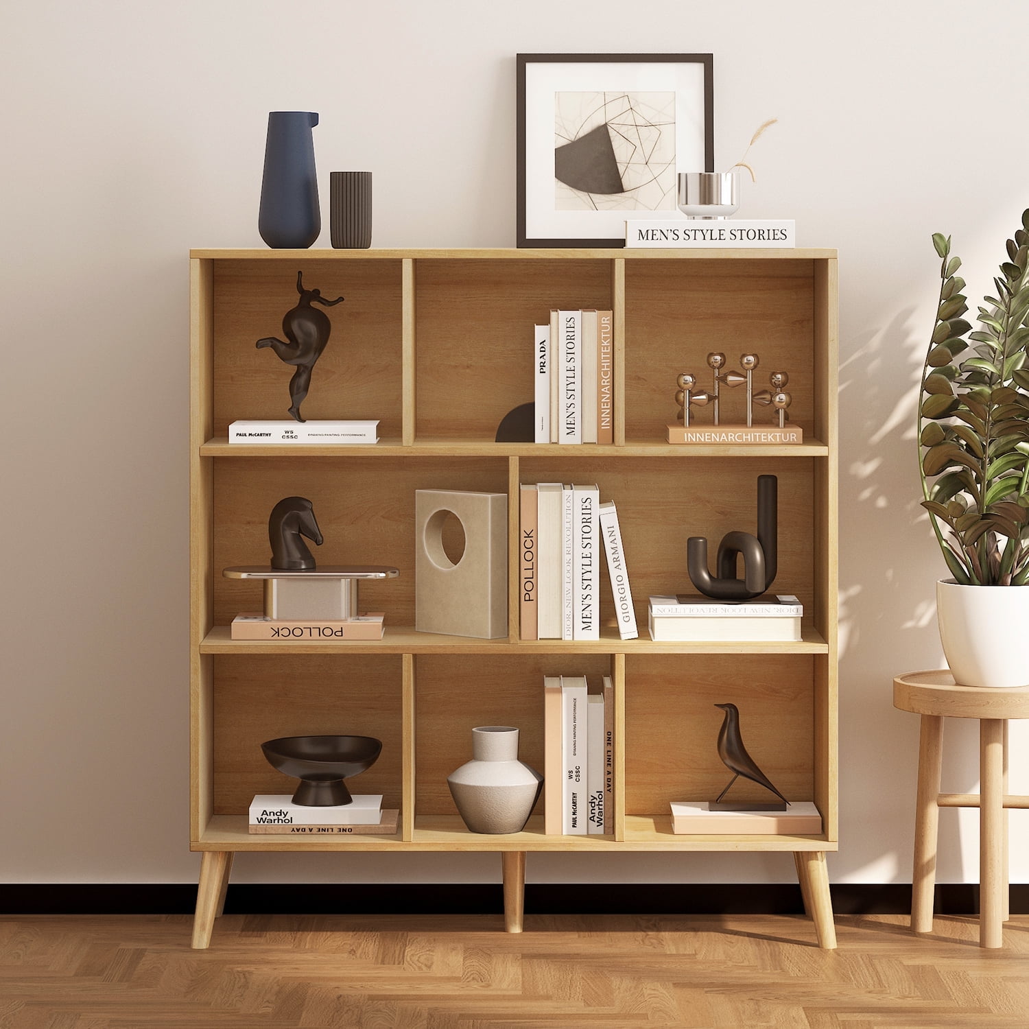NewBeth Wooden 8 Cube Book Shelf with Legs,3 Tier Freestanding ...