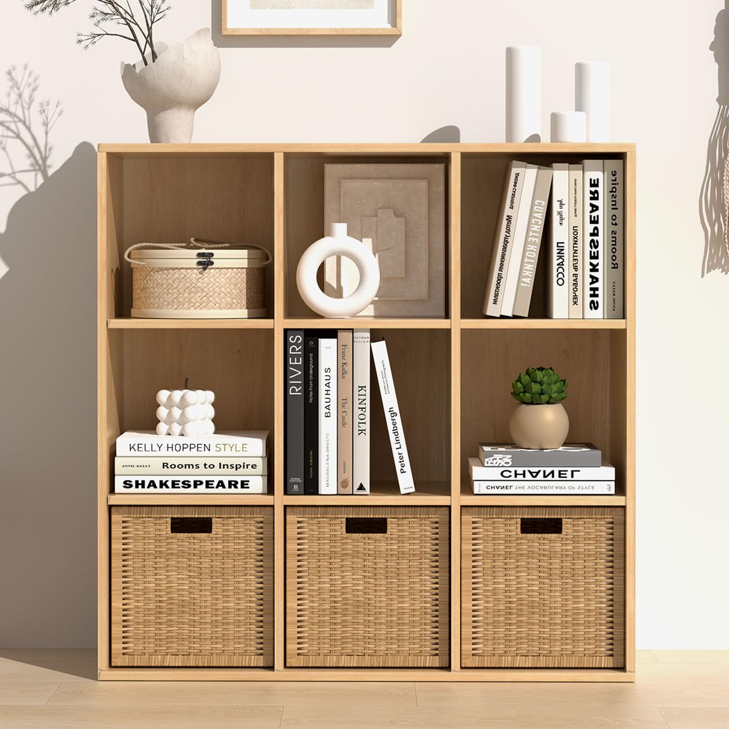 NewBeth Wooden 9 Cube Storage Organizer with Closed Back Panel,9 Cube ...