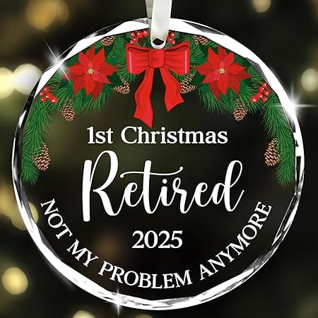 NewEleven Retirement Ornament 1st Christmas Retired 2025, Glass Holiday ...