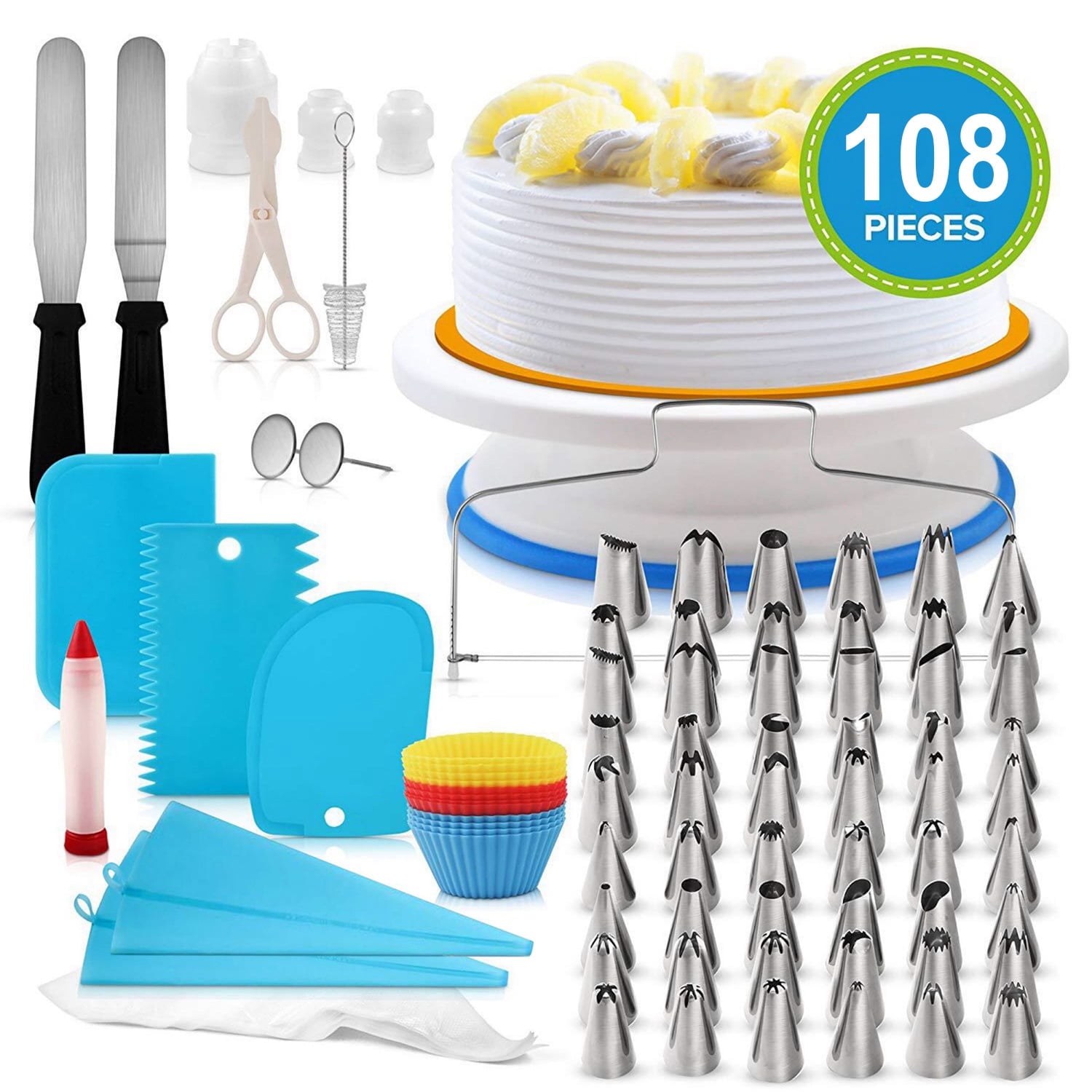 NewHome Kitchen Set: 11in Rotating Cake Decorating Kit, Display Stand ...