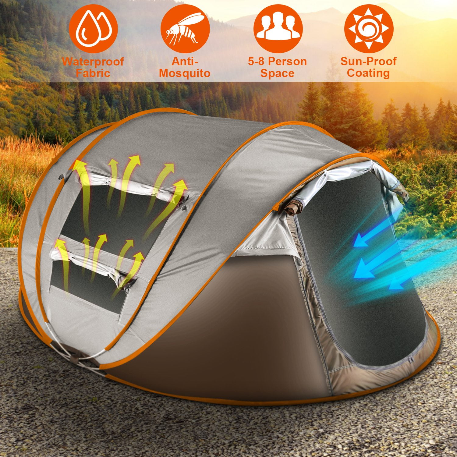 NewHome 5-8 Person Pop Up Tent Automatic Setup Camping Tent Waterproof ...