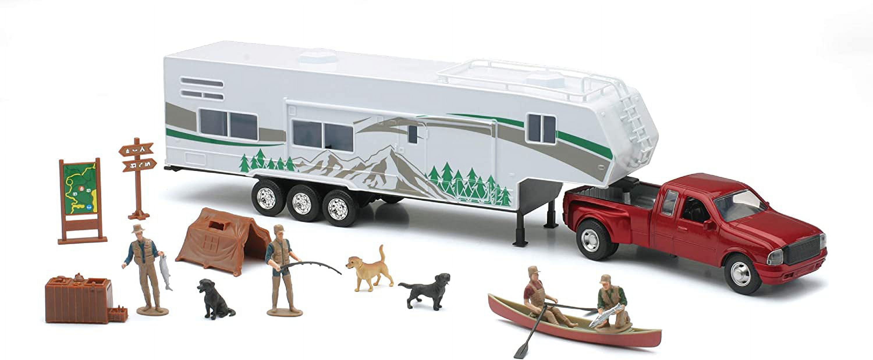 NewRay Toys Die Cast Pick Up Truck with Camper Trailer and Accessories ...