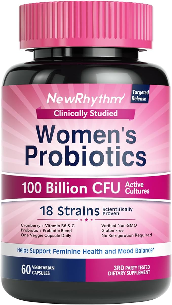 NewRhythm Probiotics for Women, P-5-P, Vitamin C & Organic Cranberry ...