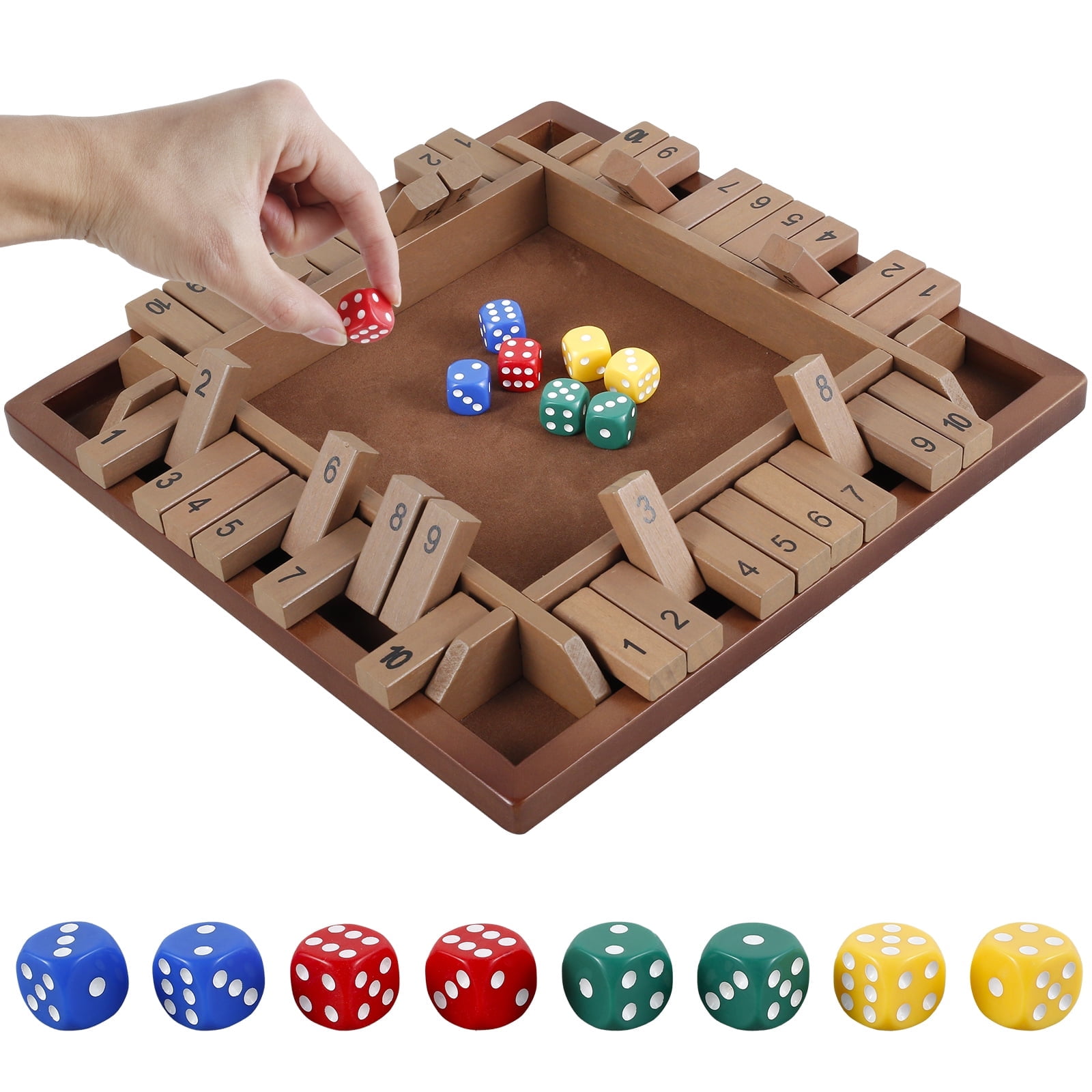FUYGRCJ 2-4 Players Shut The Box Dice Game,Wooden Board Table Math Game ...
