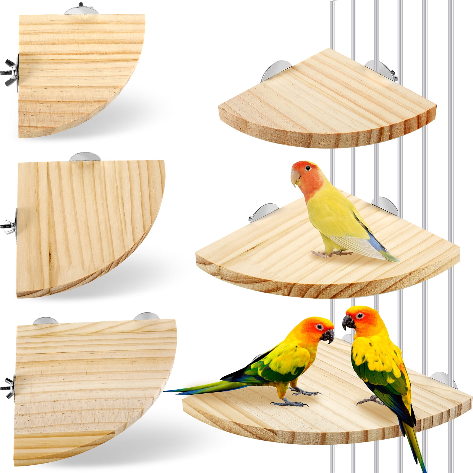 NewSoul 6Pcs Bird Perch Platform Wooden Bird Perch Corner Stand Easy ...