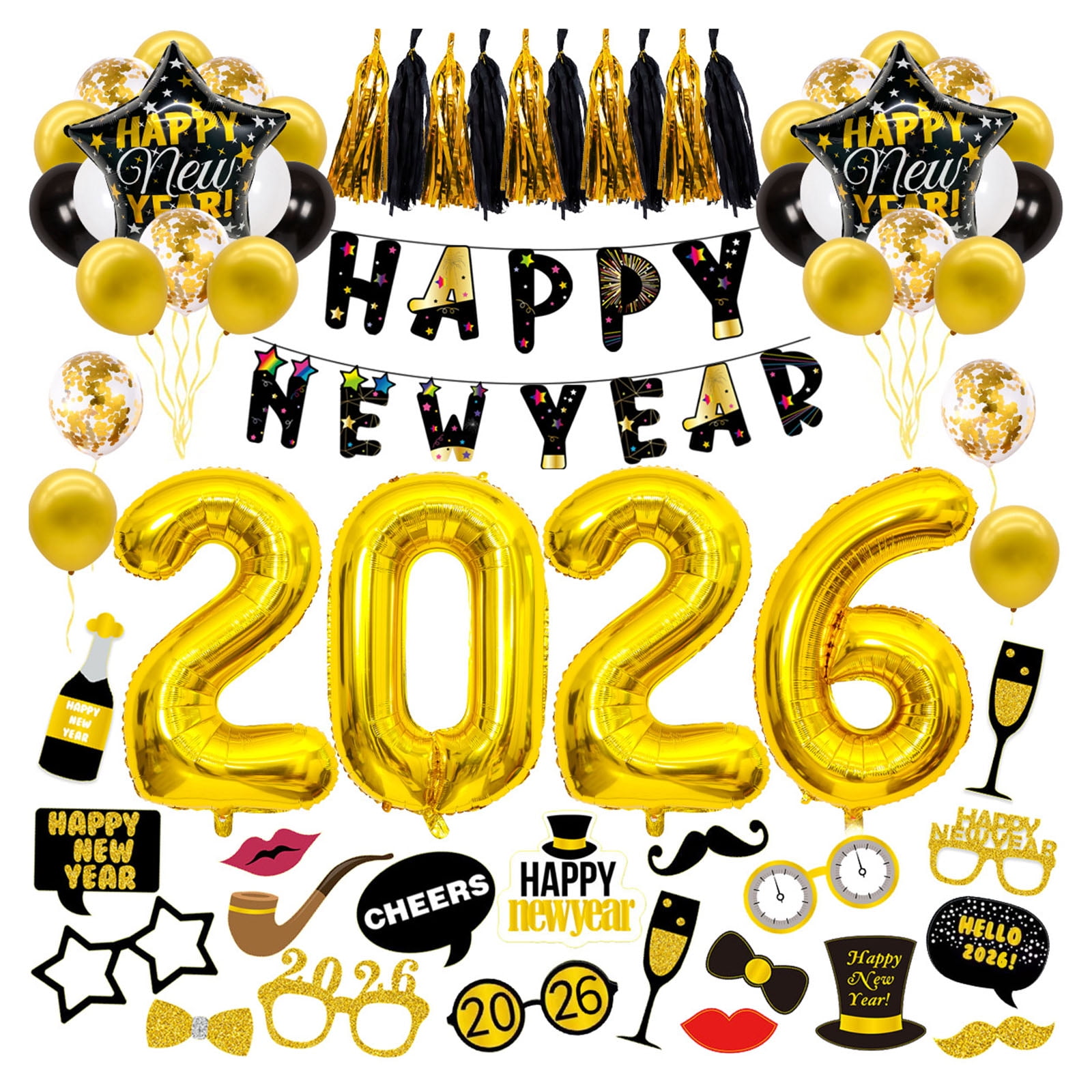 NewYears Eve Party Balloon Decorations, Happy NewYear Paper Banner String Decorations , 2026 ...