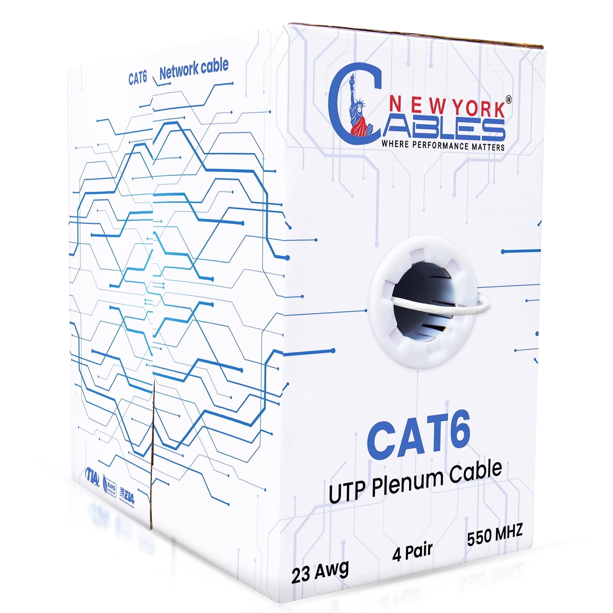 NewYork Cables CAT6 Plenum 1000ft 23AWG UTP Bulk Ethernet Cable White ...