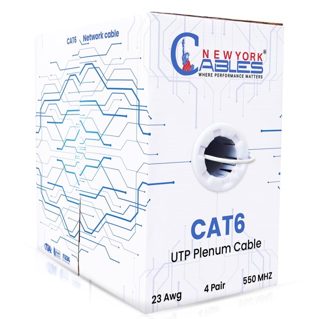 NewYork Cables CAT6 Plenum 1000ft 23AWG UTP Bulk Ethernet Cable White ...