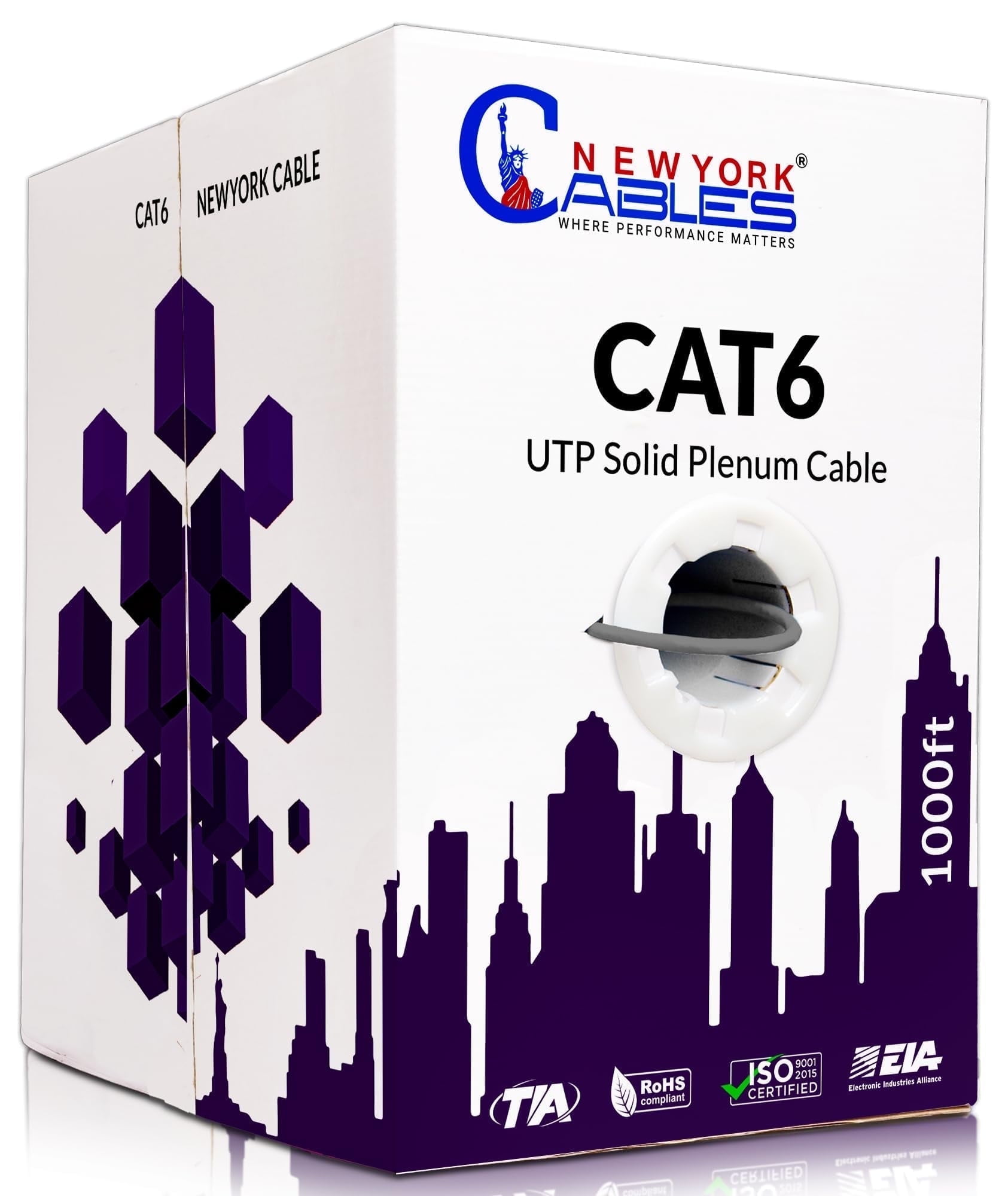 NewYork Cables Cat6 Plenum CCA 1000ft Bulk Ethernet Network LAN Cable ...