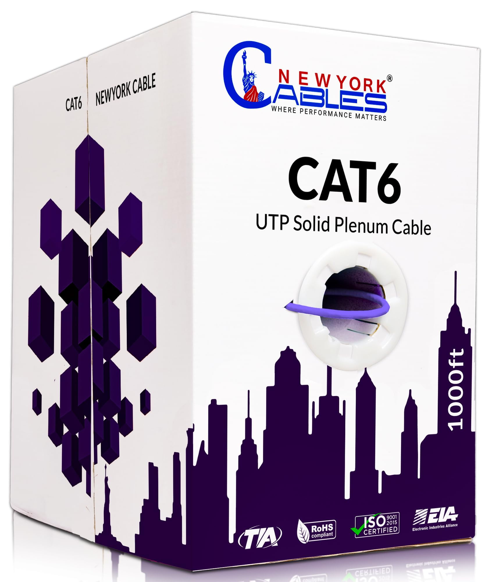 NewYork Cables Cat6 Plenum CCA 1000ft Bulk Ethernet Network LAN Cable ...