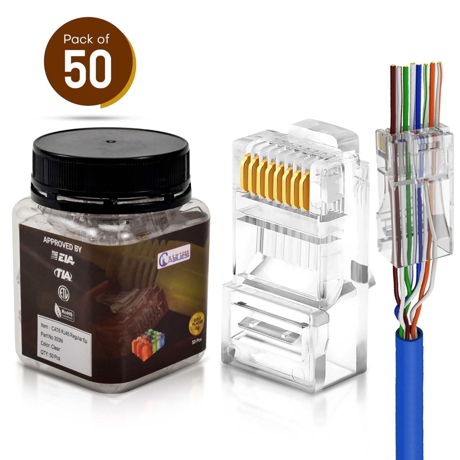 NewYork Cables Cat6 Pass Through EZ RJ45 Connector End Modular Plug UTP ...