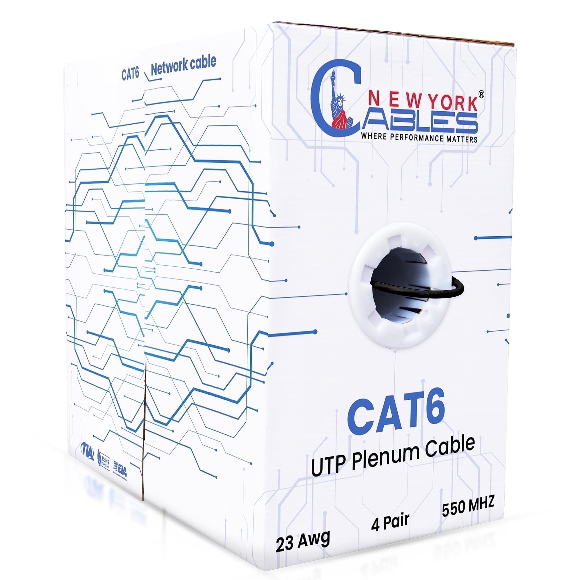 NewYork Cables Cat6 Plenum 1000ft CMP 23AWG UTP Ethernet RJ45 Wire ...