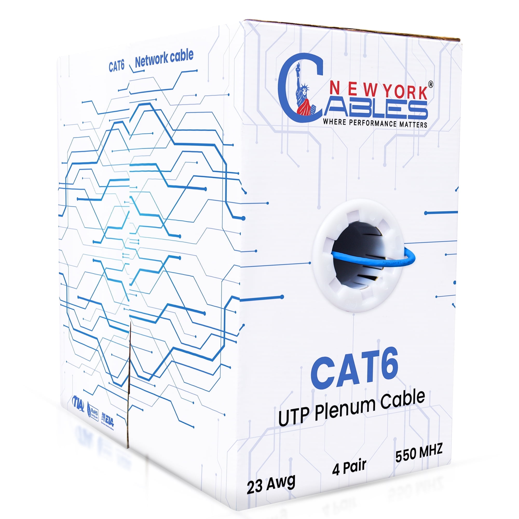 NewYork Cables Cat 6 1000ft Plenum Cable, 23AWG UTP CMP, Ethernet ...