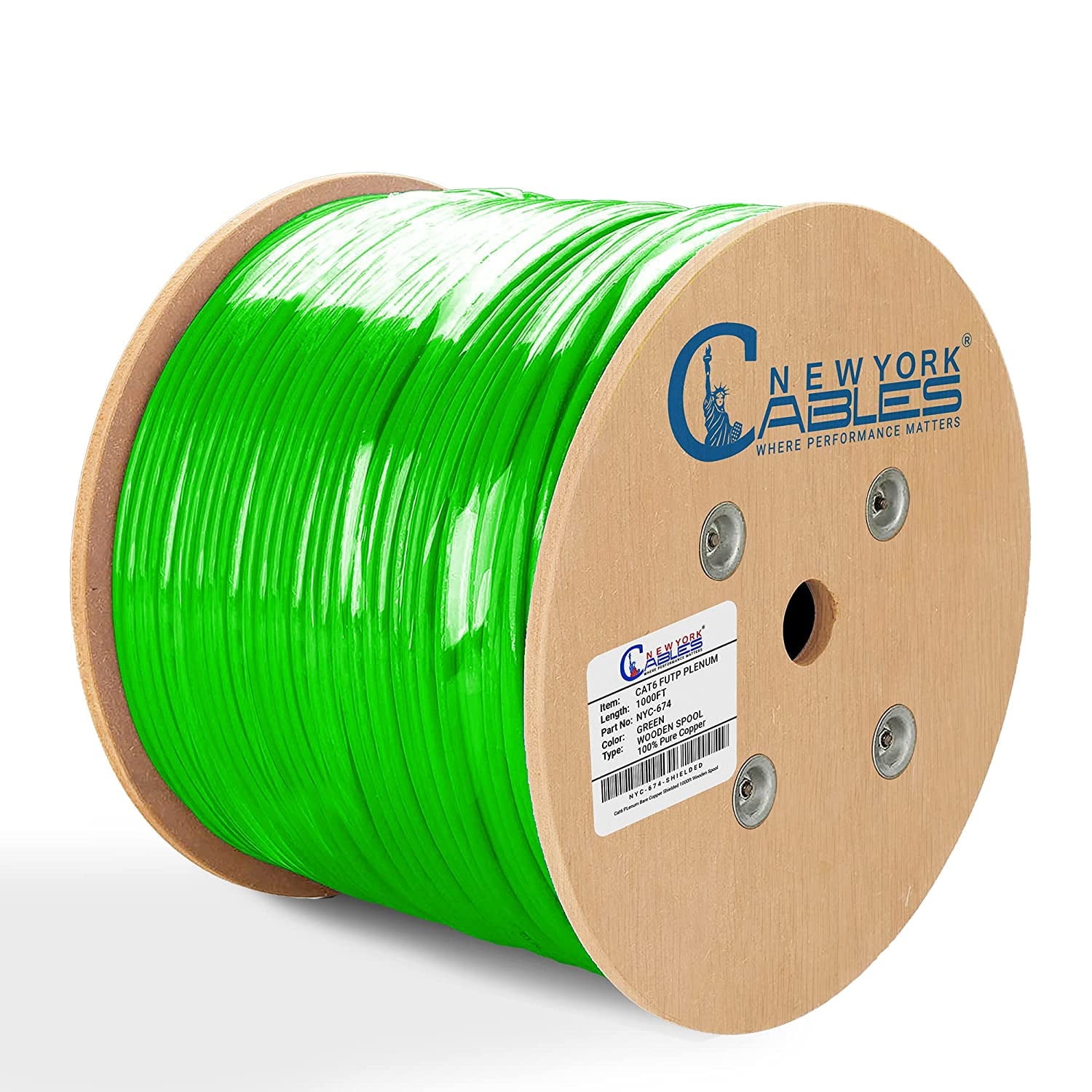 NewYork Cables Cat6 Shielded Plenum Cable 1000FT - 100% Pure Copper Solid Conductors - PoE++ ...