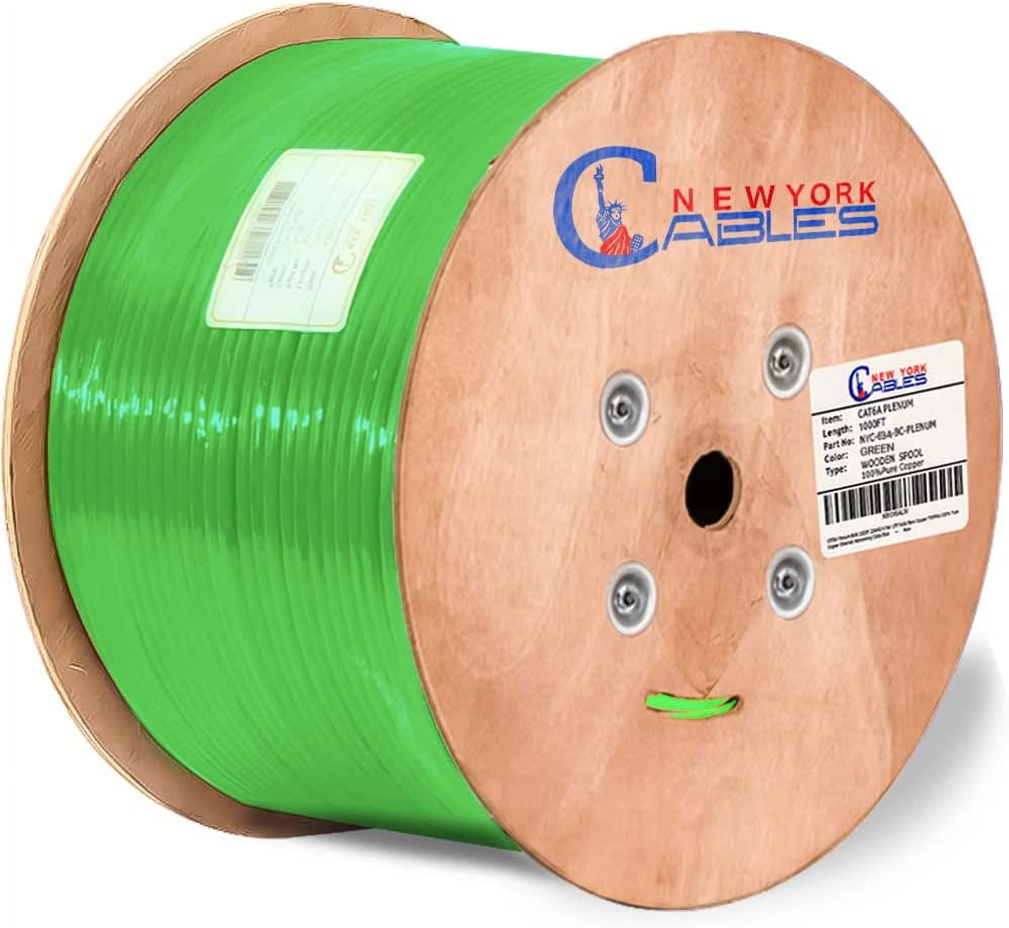 NewYork Cables Cat6a Plenum Cable 1000ft CMP 100% Pure Bare Copper 750MHz, 23AWG, UTP Bulk ...