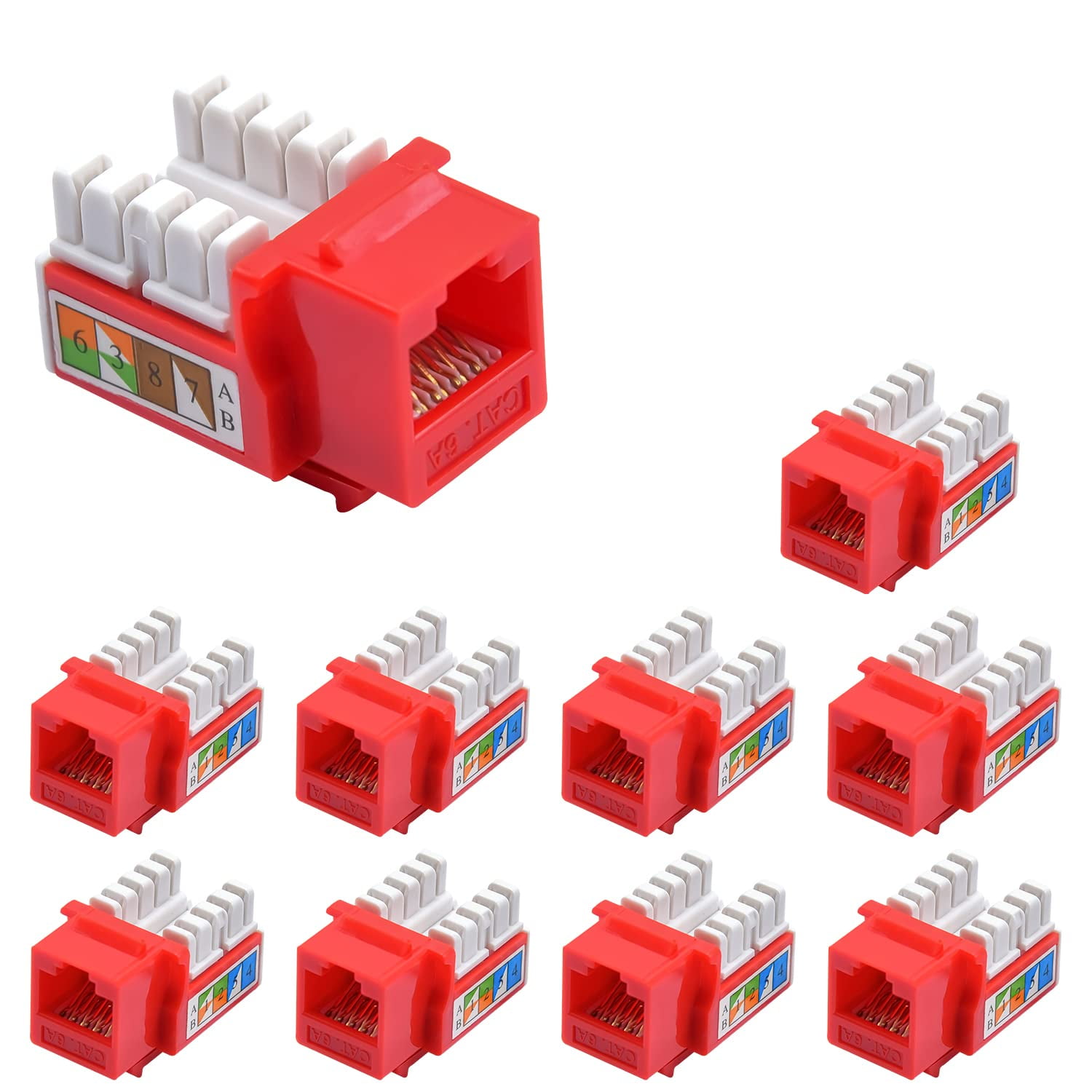 NewYork Cables® Pack of 10 Cat6a RJ45 Keystone Jack, 90 Degree Insert ...