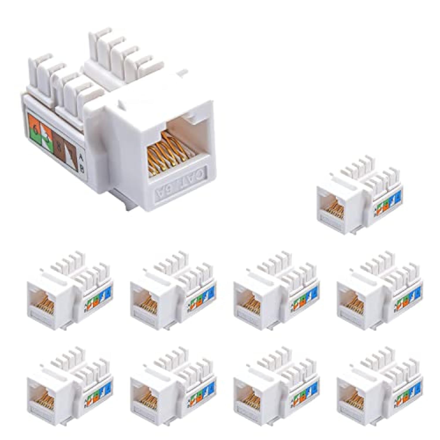 NewYork Cables® Pack of 50 Cat6a RJ45 Keystone Jack, 90 Degree Insert ...