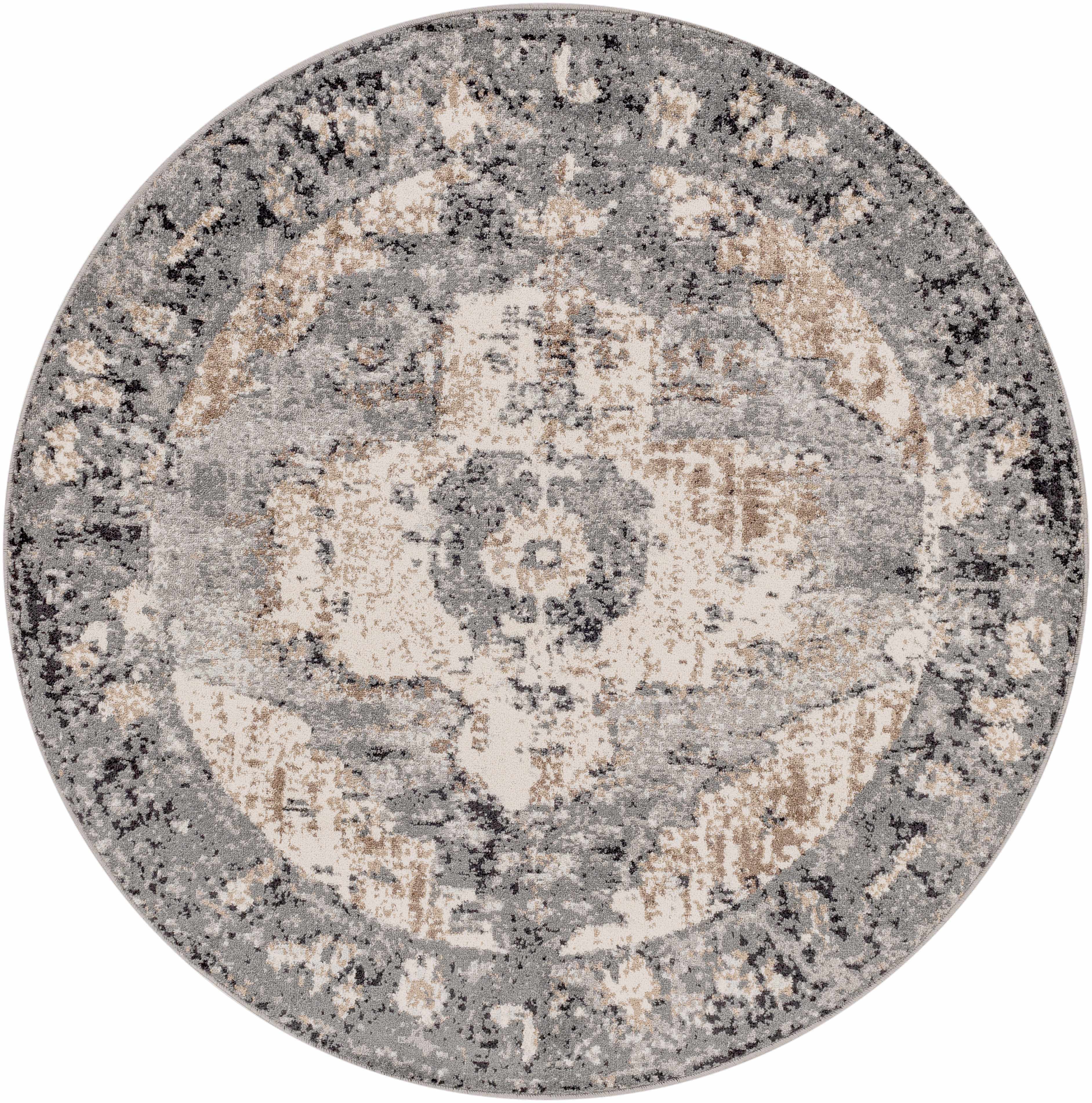 Unique Loom Midnight Bromley Rug Yellow/Ivory 3' Round Medallion Shabby ...