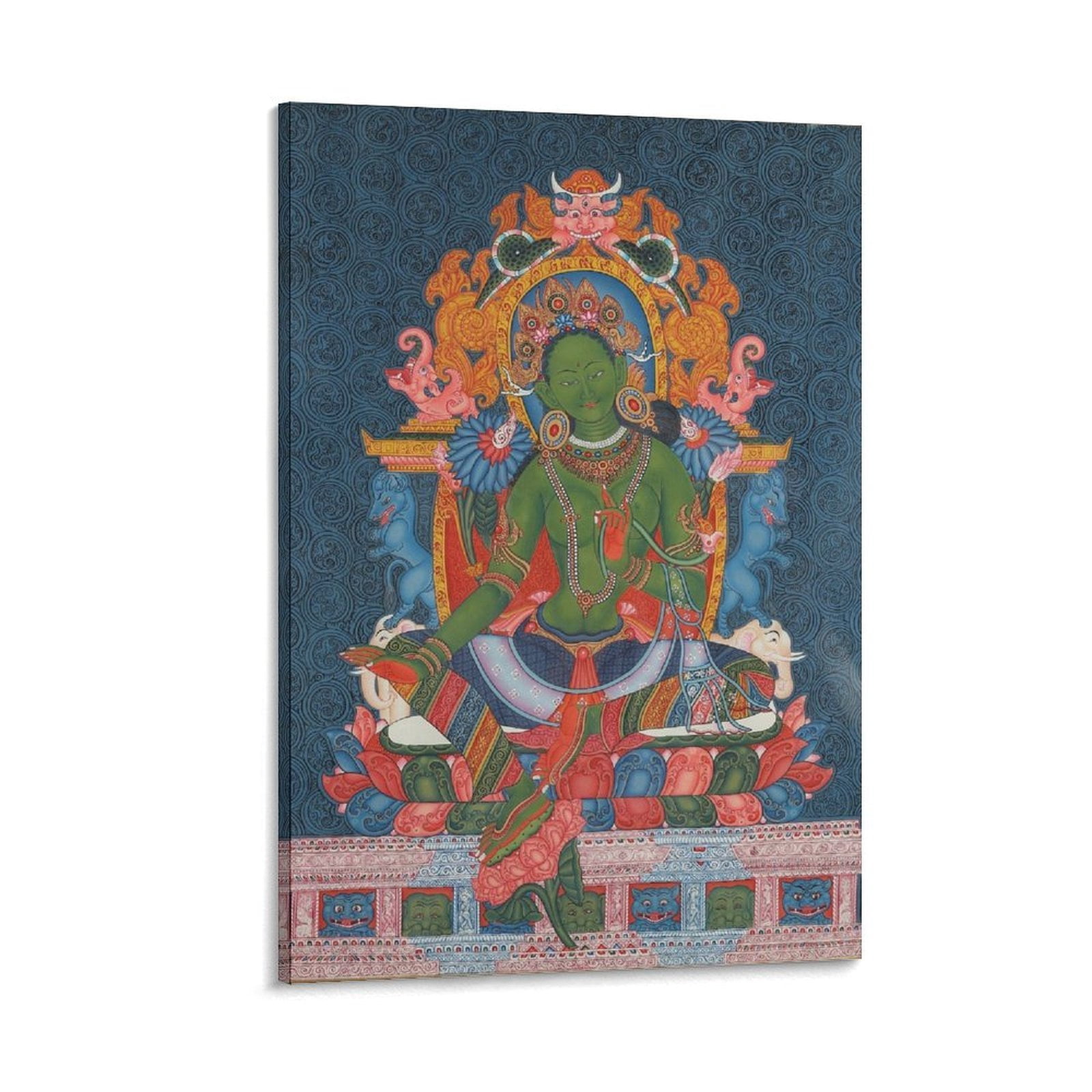 Newari Classic Goddess Green Tara with Throne Artworks Canvas Poster ...