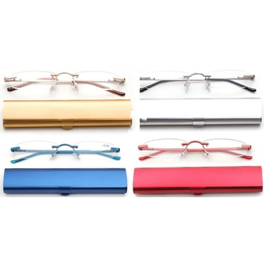 EYE ZOOM 2 Pack Compact Metal Rimless Reading Glasses with Light Slim ...