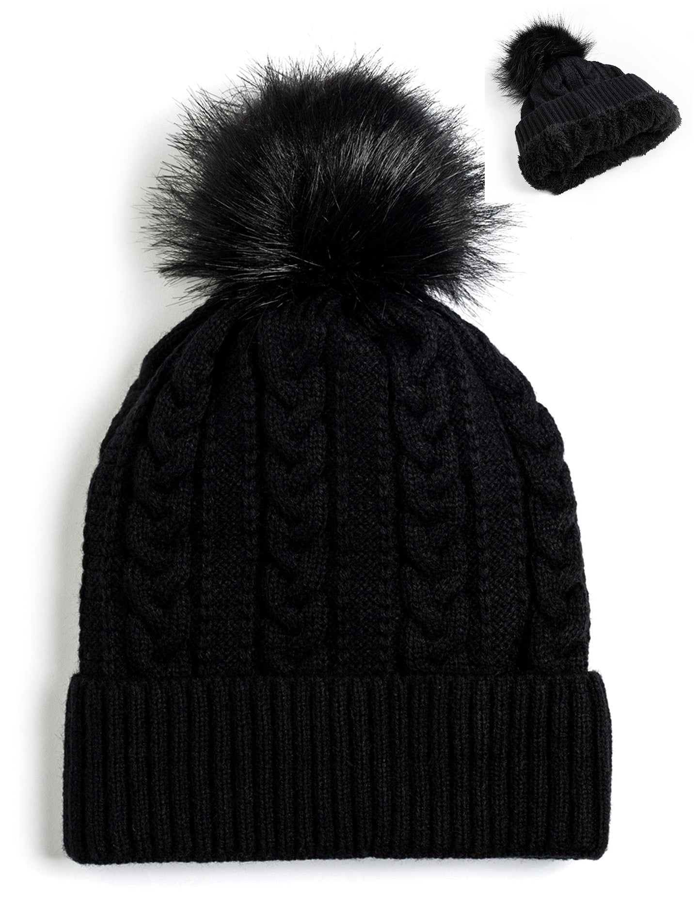 Newbee Fashion - Women Winter Faux Fur Pom Pom Beanie Hat with Warm ...