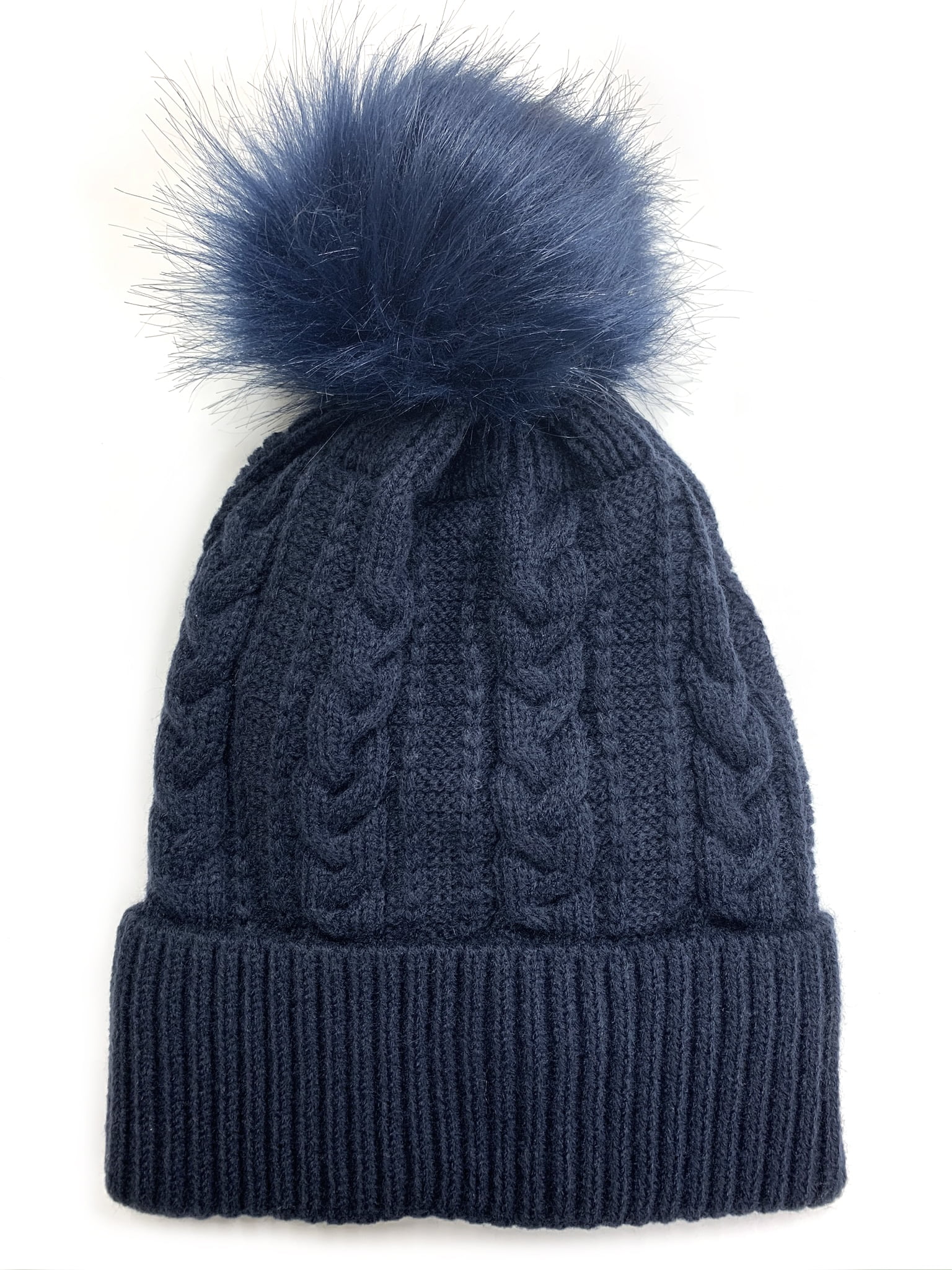 Newbee Fashion - Women Winter Faux Fur Pom Pom Beanie Hat with Warm ...