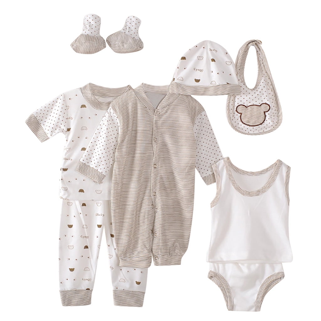 Newborn 8PCS Layette Sets 0-3M Baby Boys Girls Cotton Romper Tops Hat ...