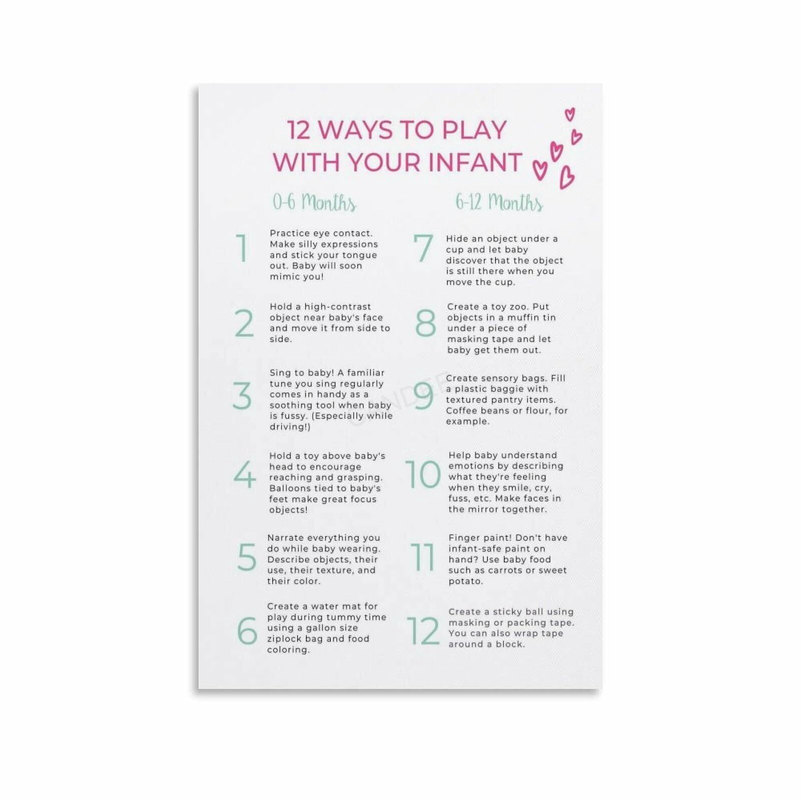 Newborn Activities Developmental Play Guide Poster Sensory Exploration ...