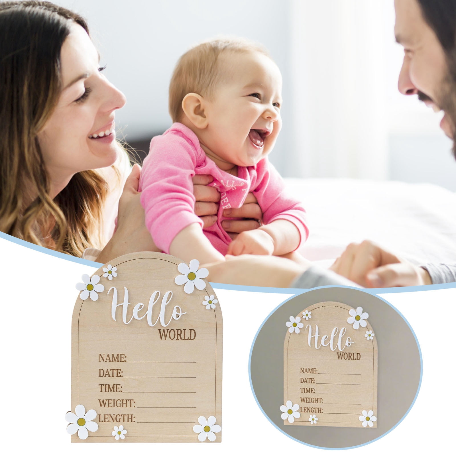 Newborn Announcement Sign Wooden Hello World Baby Welcome Sign 6.5 Inch ...