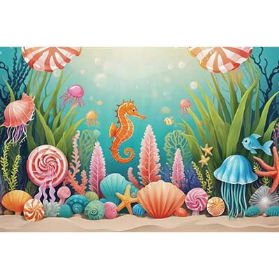 Newborn Baby 1st Birthday Background Ocean Seabed Mermaid Backdrop ...